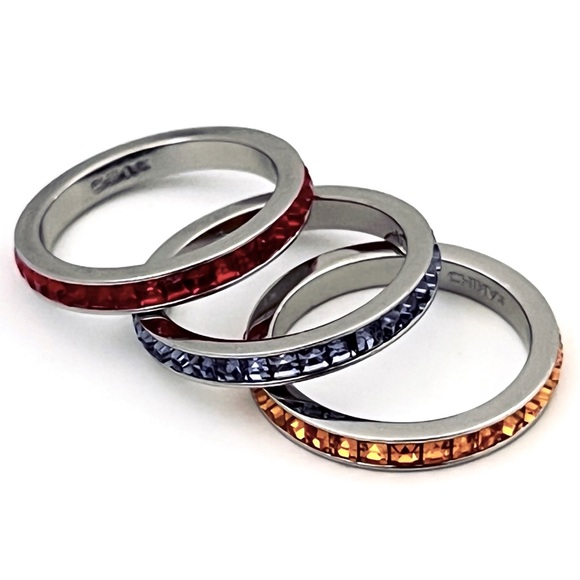 Coach | Jewelry | Coach Crystal Pave 3 Piece Set Band Stacking Ring ...